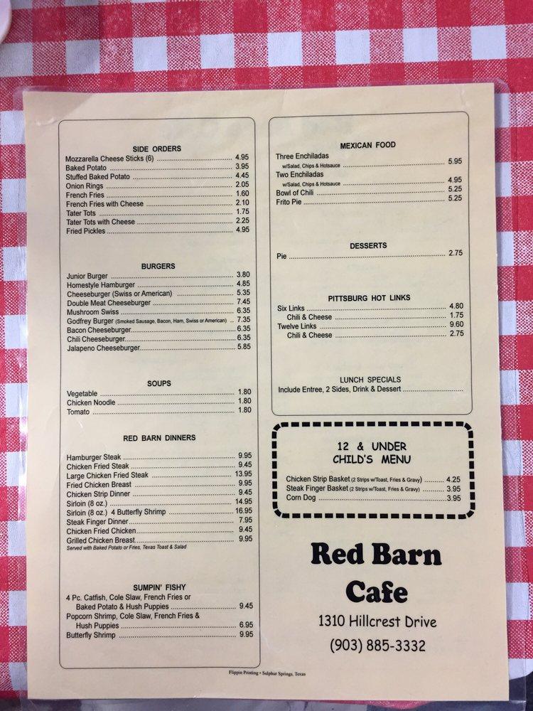 Menu at Redbarn Cafe, Sulphur Springs