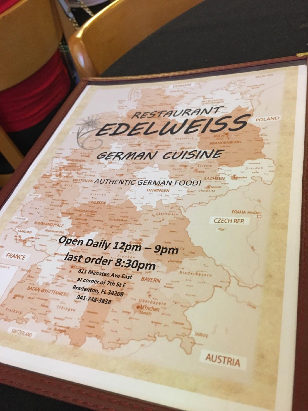 Menu at Restaurant Edelweiss, Bradenton