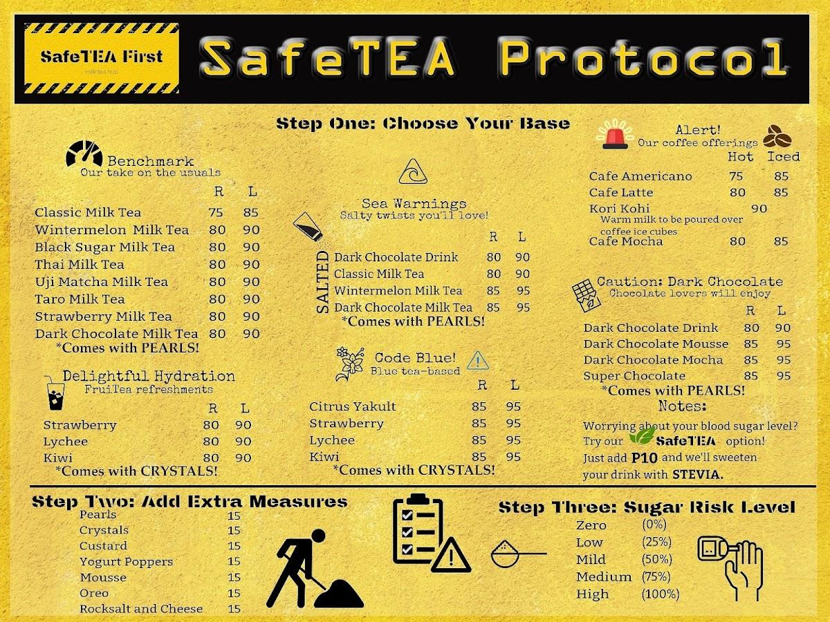 Menu at SafeTEA First Milk Tea Hub cafe, Makati