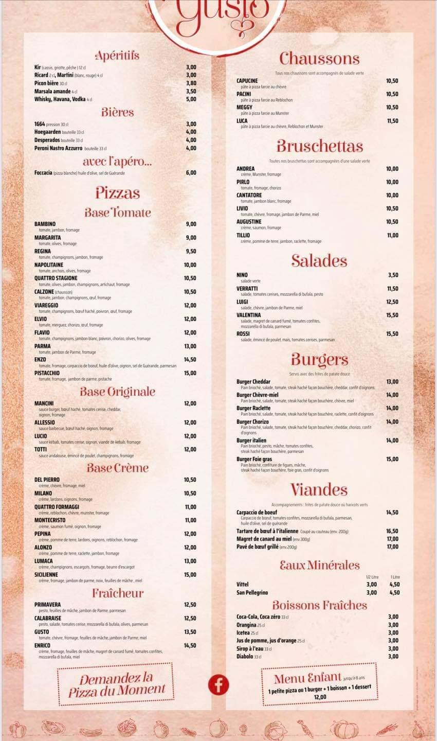Menu au La casa Del Gusto restaurant, Loudun
