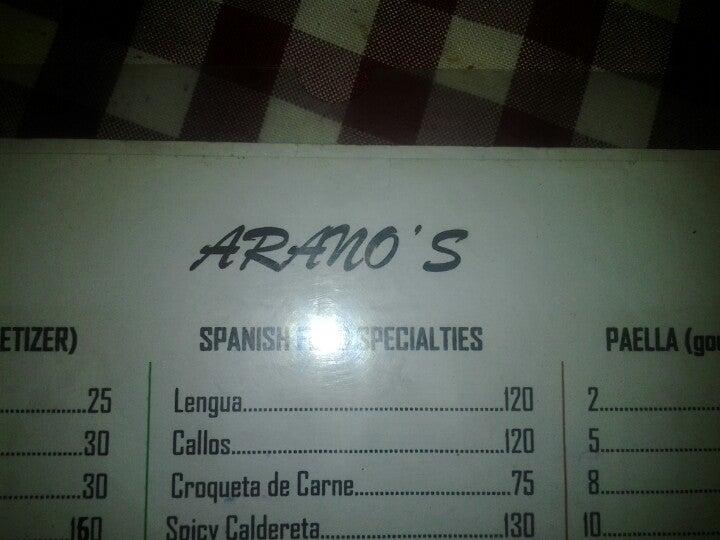 Menu at Arano's Bar and Restaurant, Cebu City, 29-31 Fairlane Village Rd