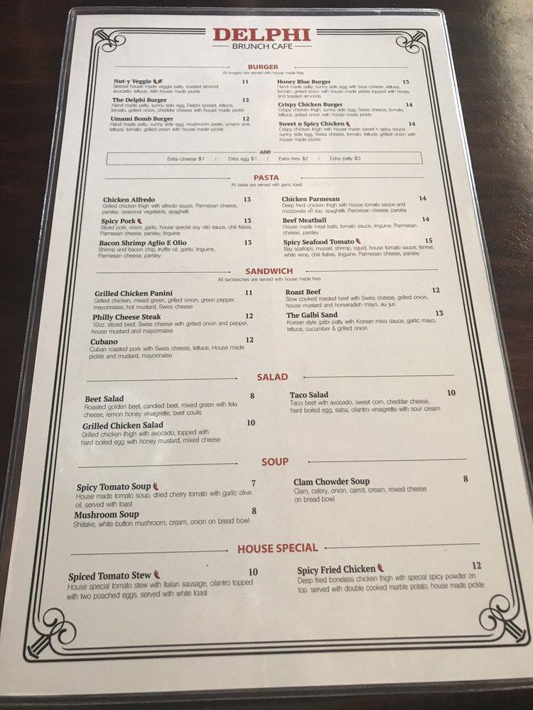 Menu at Delphi Cafe, Langley Township