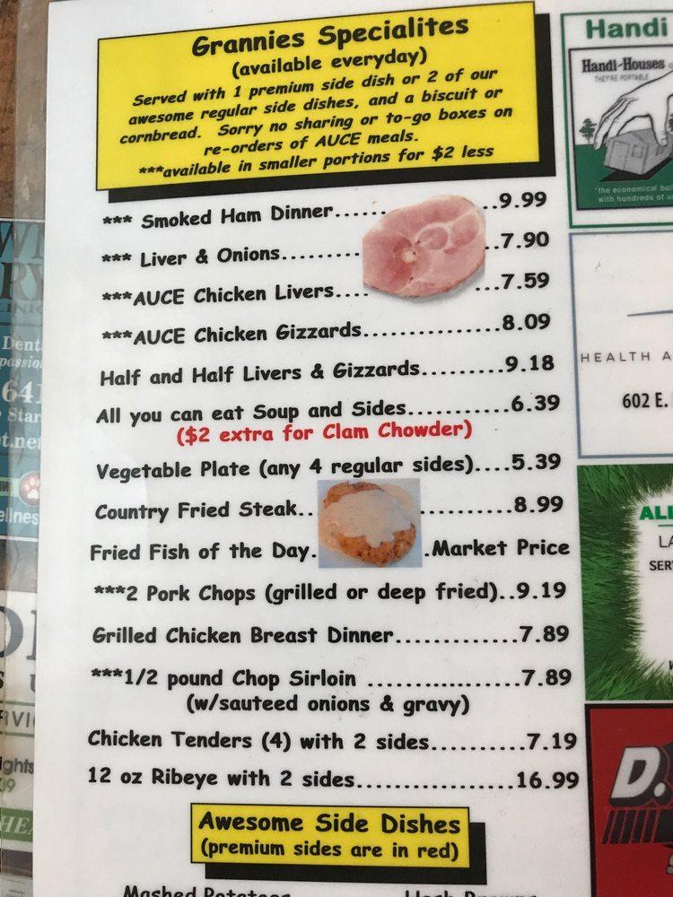 Menu at Grannie's Country Cookin' restaurant, Starke