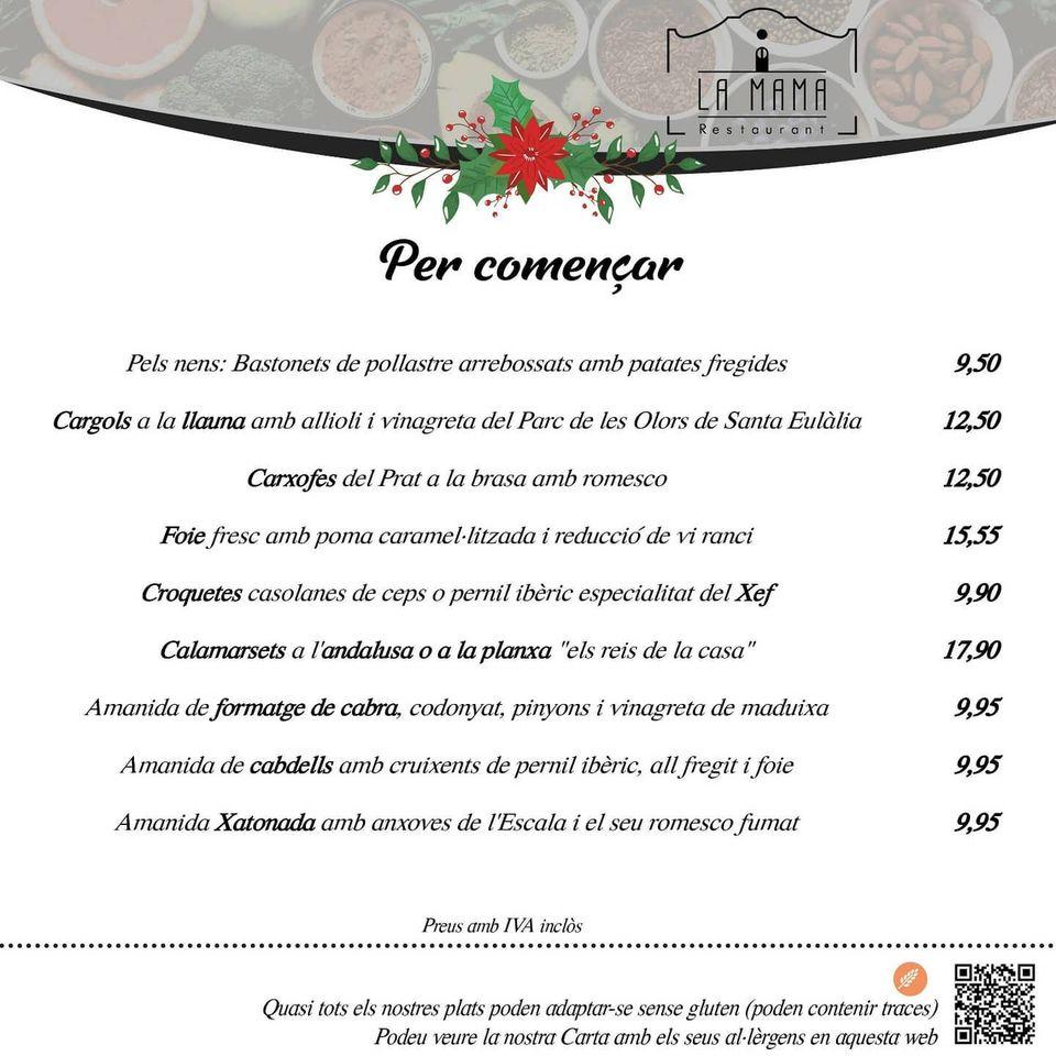 Carta de RESTAURANTE LA MAMA, Santa Eulalia de Ronsaná, crta. Parets a ...