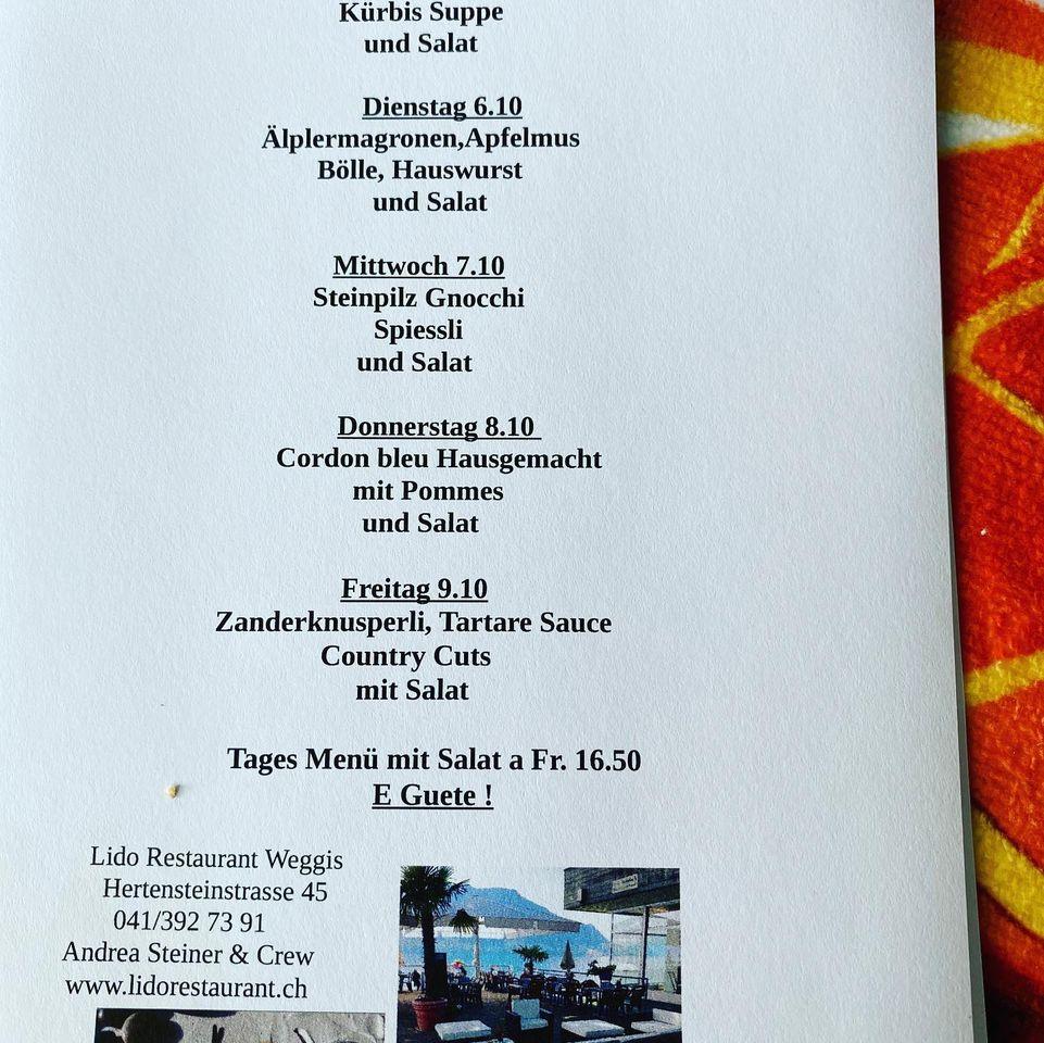 Menu da Lido Restaurant, Weggis, Hertensteinstrasse 45