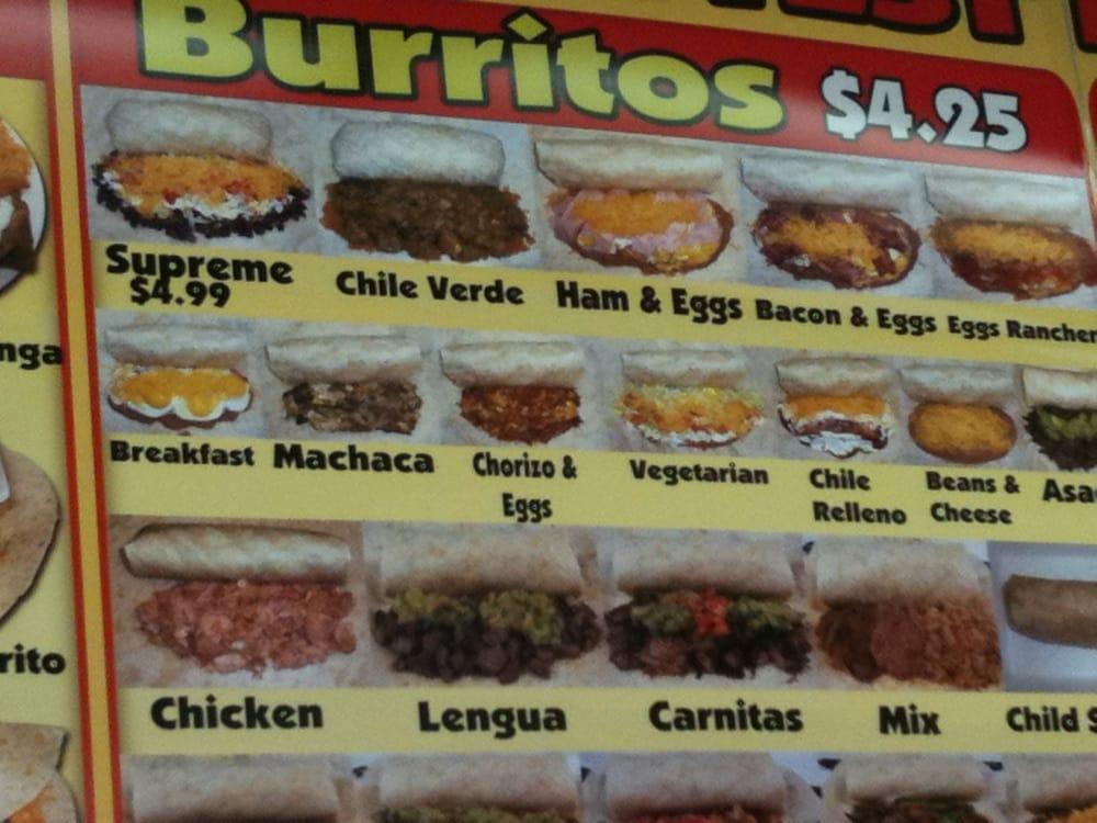 Menu at Maria's Taco Shop restaurant, Atwater, 350 Bellevue Rd