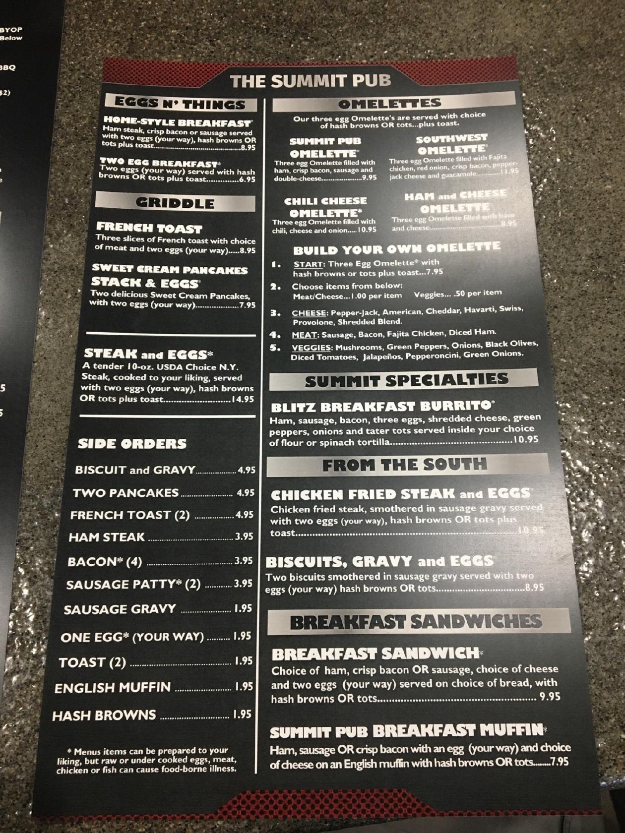 Menu at The Summit Pub, Puyallup, Canyon Rd E Suite #14