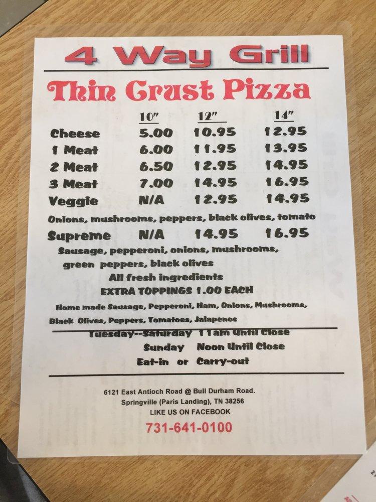 Menu at 4-Way Grill pizzeria, USA