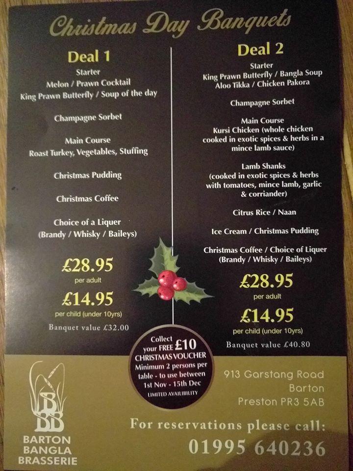 Menu at Barton Bangla Brasserie, Preston