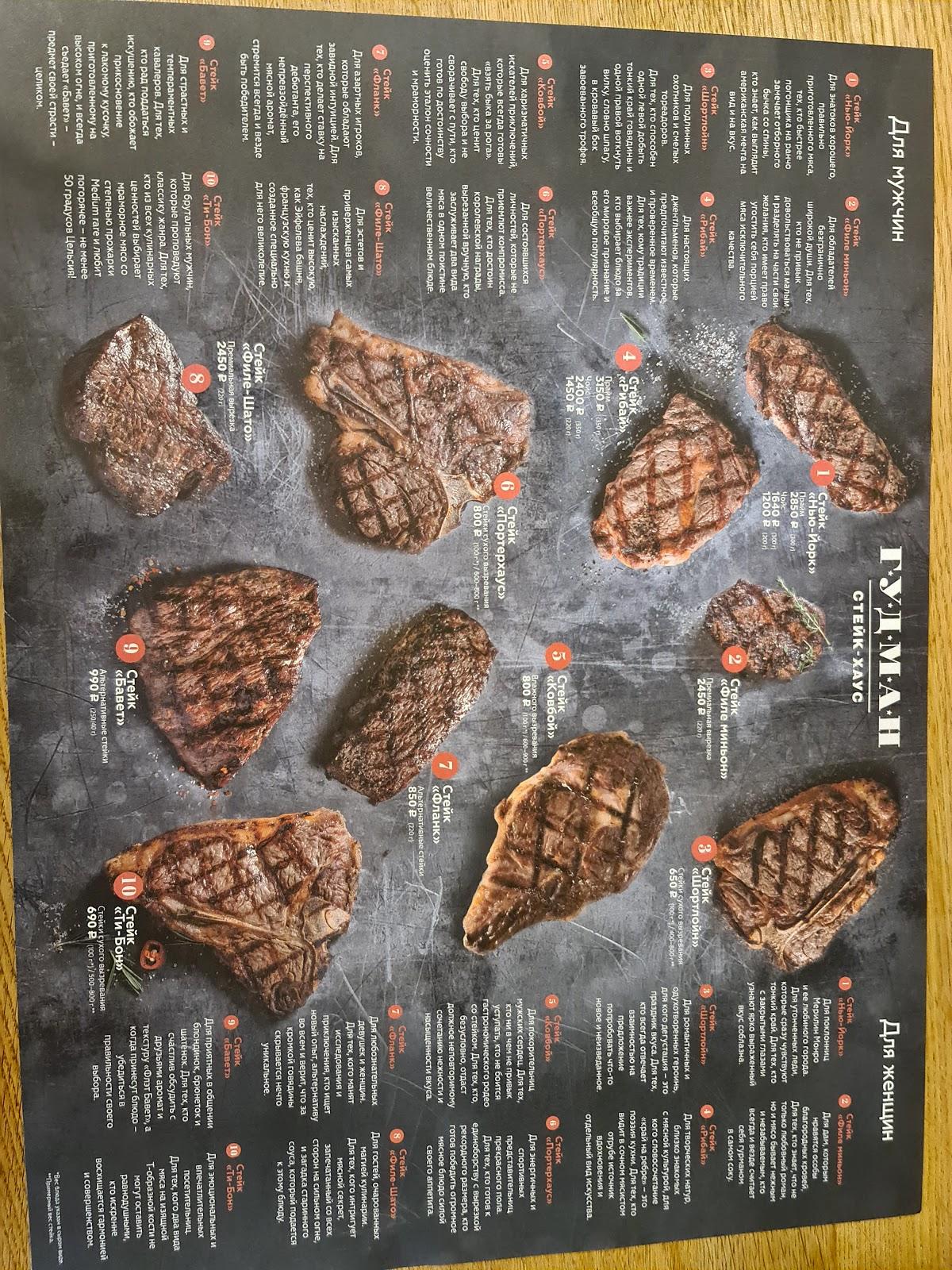 Carta del restaurante Goodman, Moscu, Kirovogradskaya Street