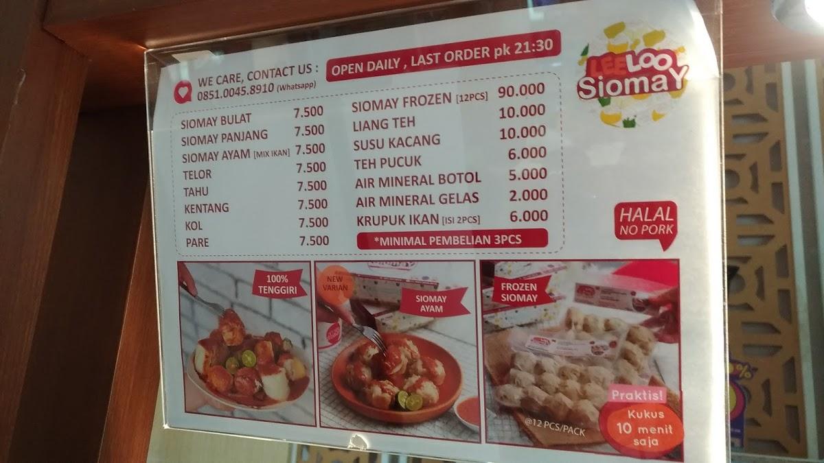 Carta del restaurante LeeLoo Siomay, Tangerang del Sur, PPF9+GC7