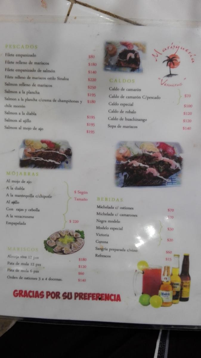 Menu at Marisqueria Veracruz restaurant, Ciudad Nezahualcóyotl
