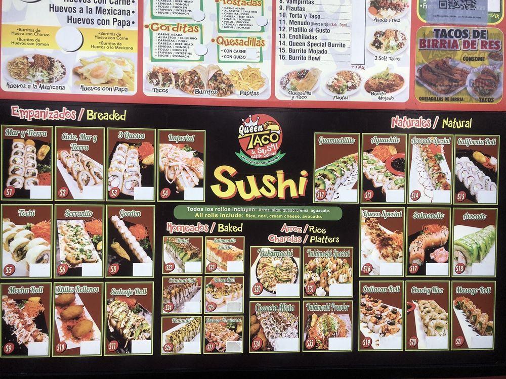 Menu at Queen Taco & Sushi restaurant, South Gate