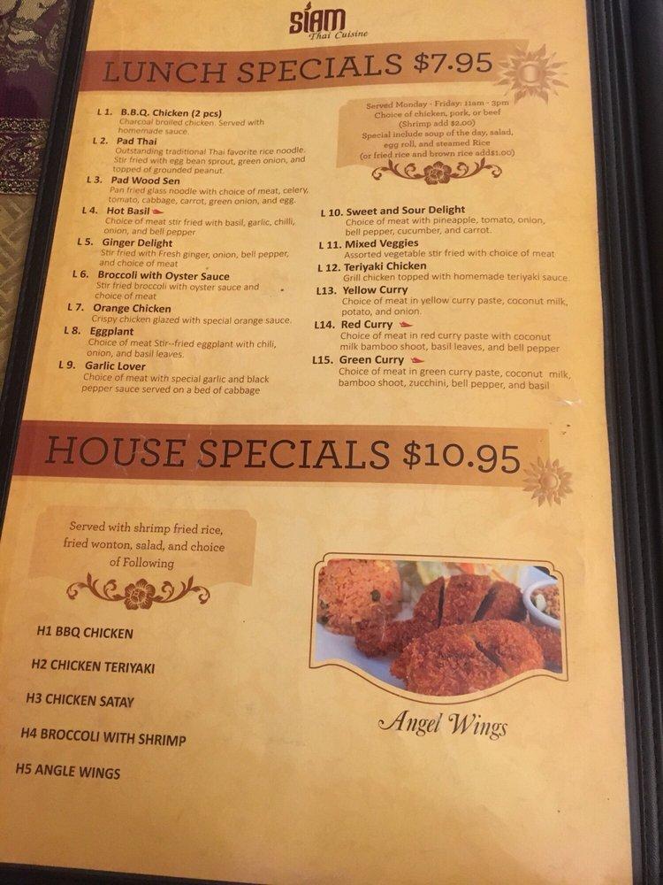 Menu at Siam Thai Cuisine restaurant, Apple Valley
