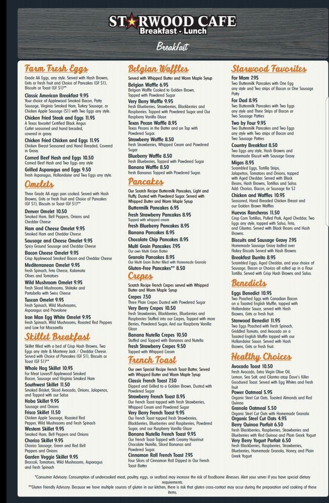 Menu at Starwood Cafe, North Richland Hills