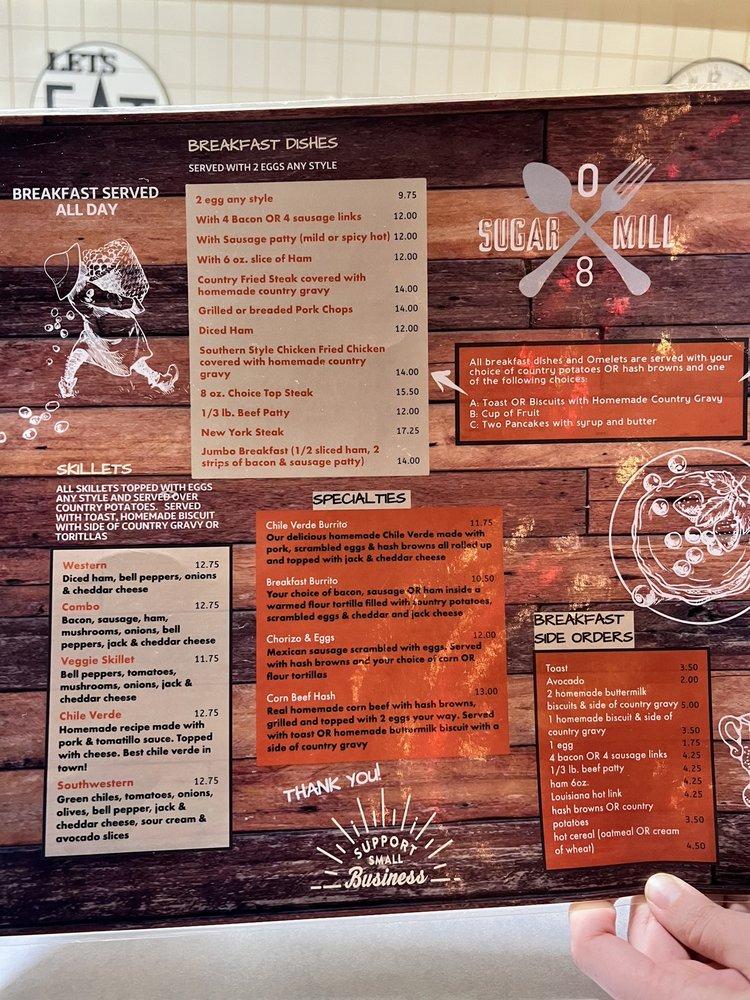 Menu at Sugar Mill restaurant, Bakersfield