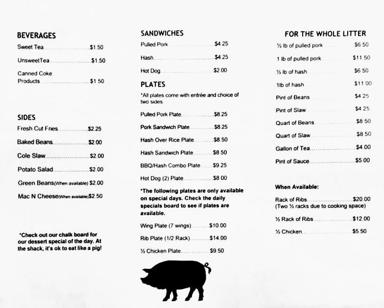 Menu at The BBQ Shack, Inman