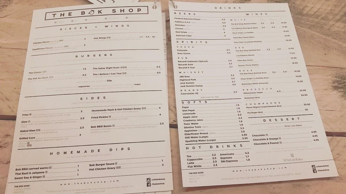 Menu at The Bok Shop - Brighton fast food, Brighton