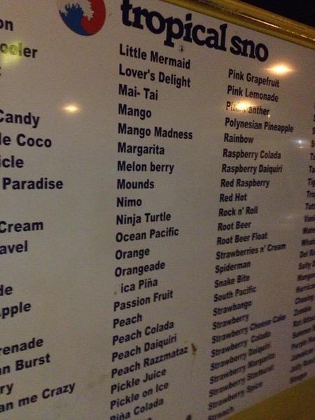 Menu at Tropical Sno pub & bar, Laredo, Taylor St