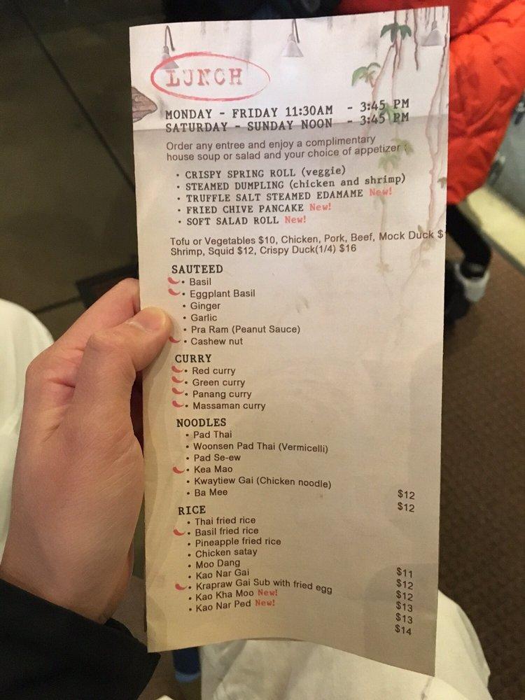 Menu at Up Thai restaurant, New York City