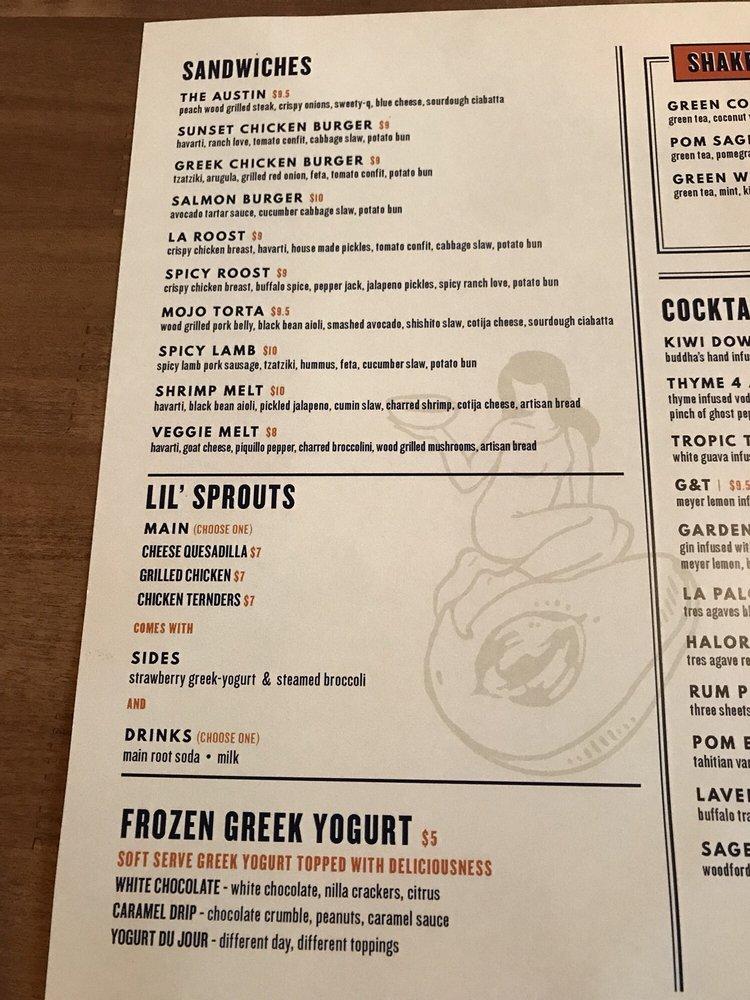 Menu at Heirloom restaurant, Fresno