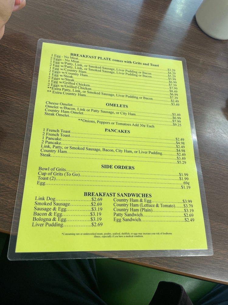 Menu at Jeff's Corner Cafe, Lumberton