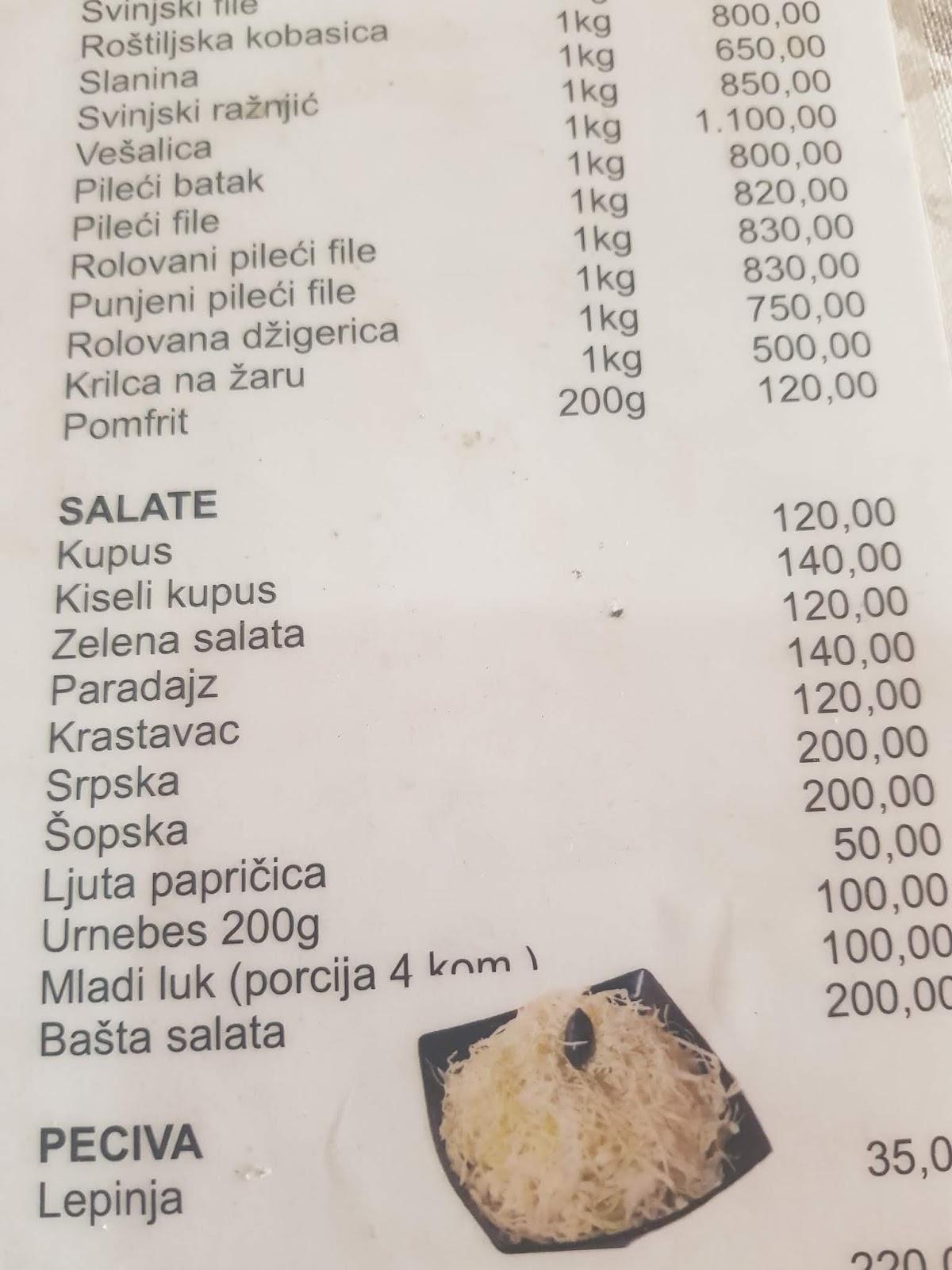Menu at Kod Đuke restaurant, Surčin