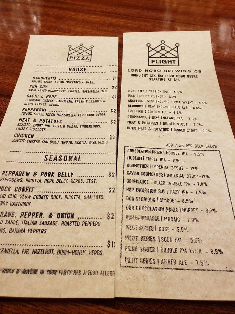 Menu at Lord Hobo Brewing Company restaurant, Woburn