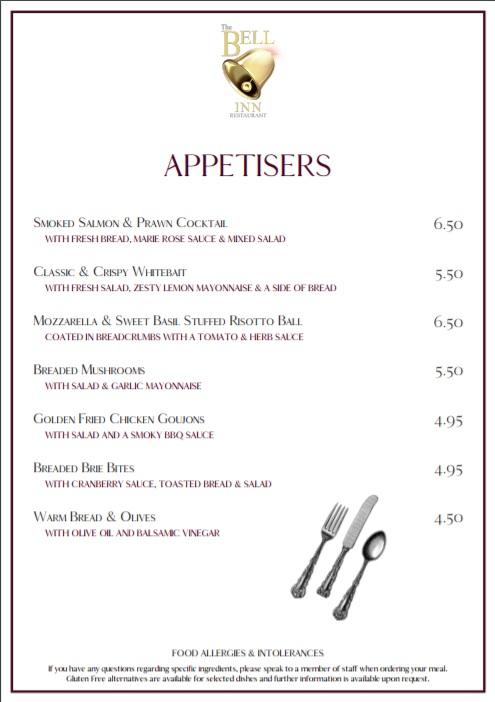 Menu at The Bell Inn pub & bar, Denver