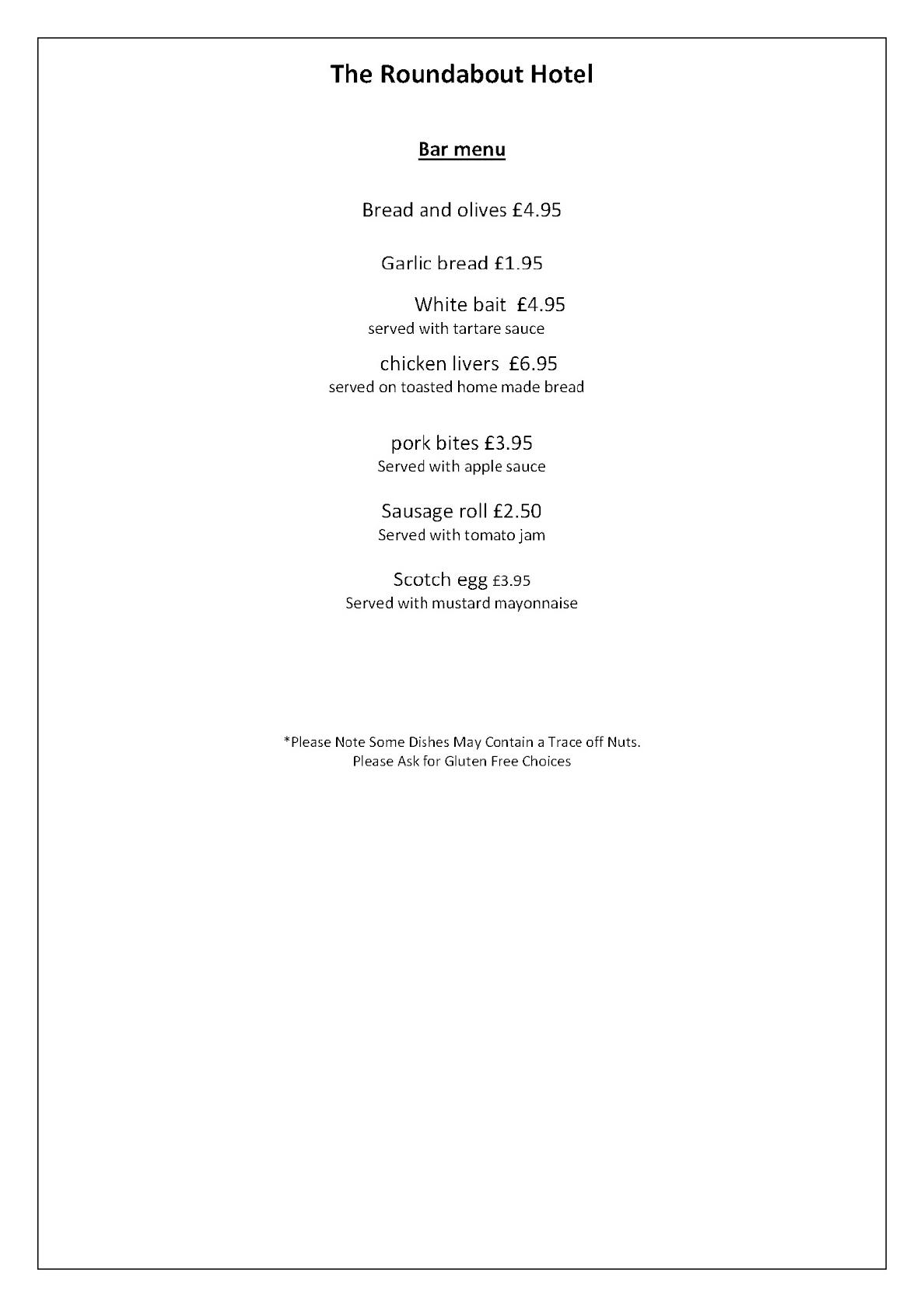 Menu at The Roundabout Hotel pub & bar, Storrington