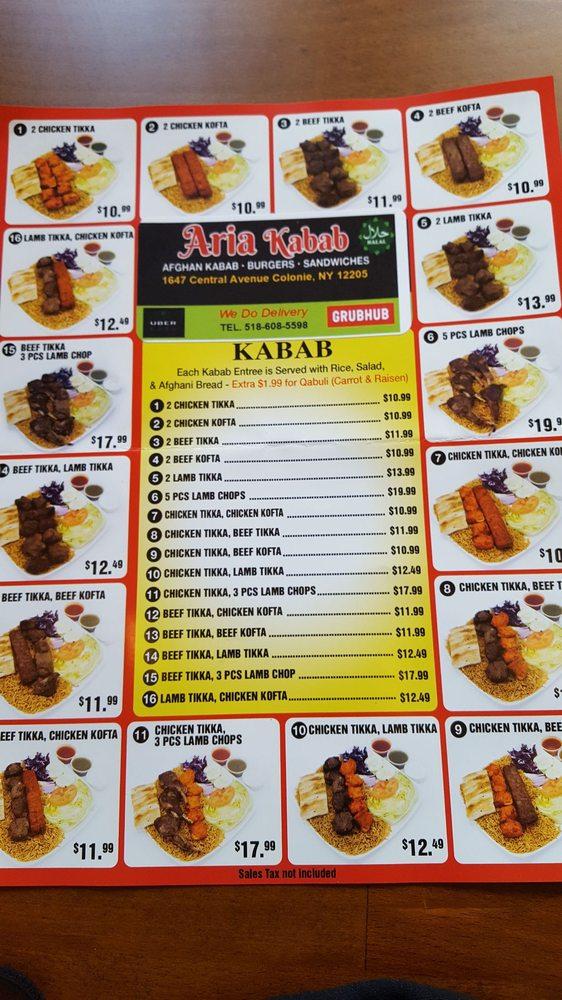 Menu at Aria Kabab restaurant, Colonie