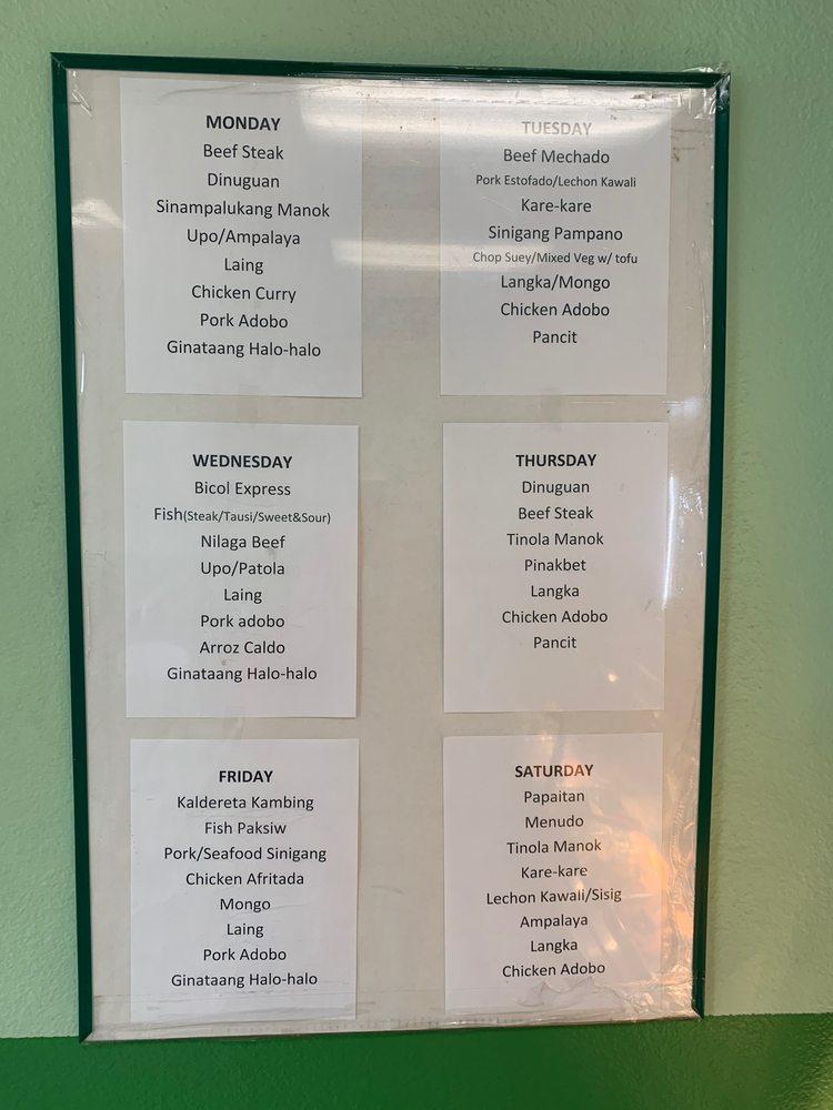 Menu at BTR Pinoy Restaurant, Long Beach