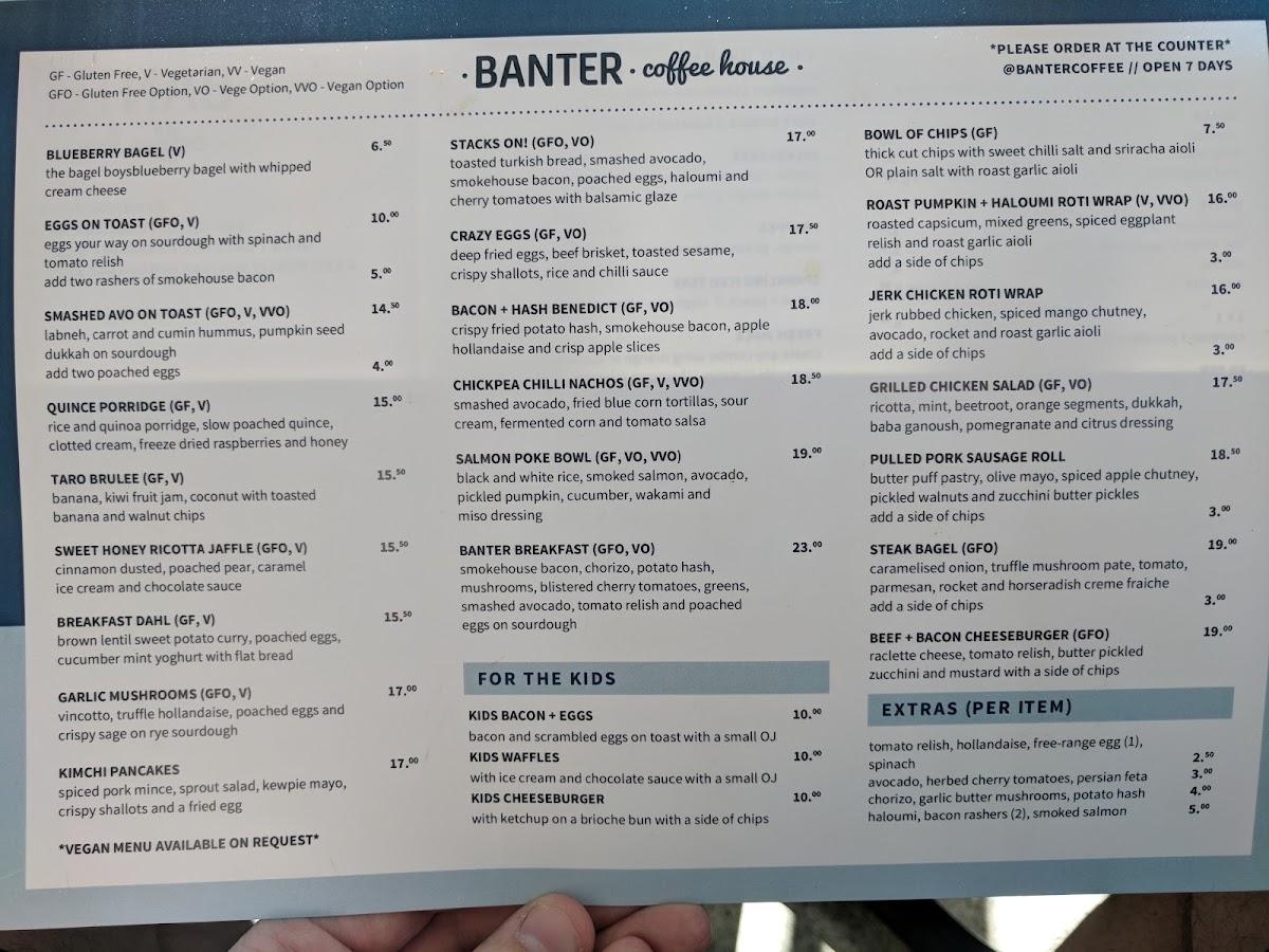Menu at Banter Coffee House, Manly West