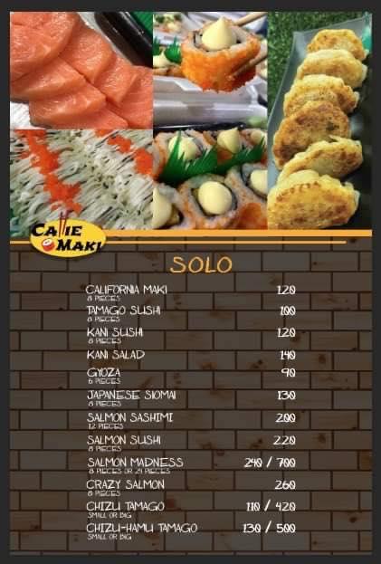 Menu at Callie Maki restaurant, Navotas, 627 M. Naval St