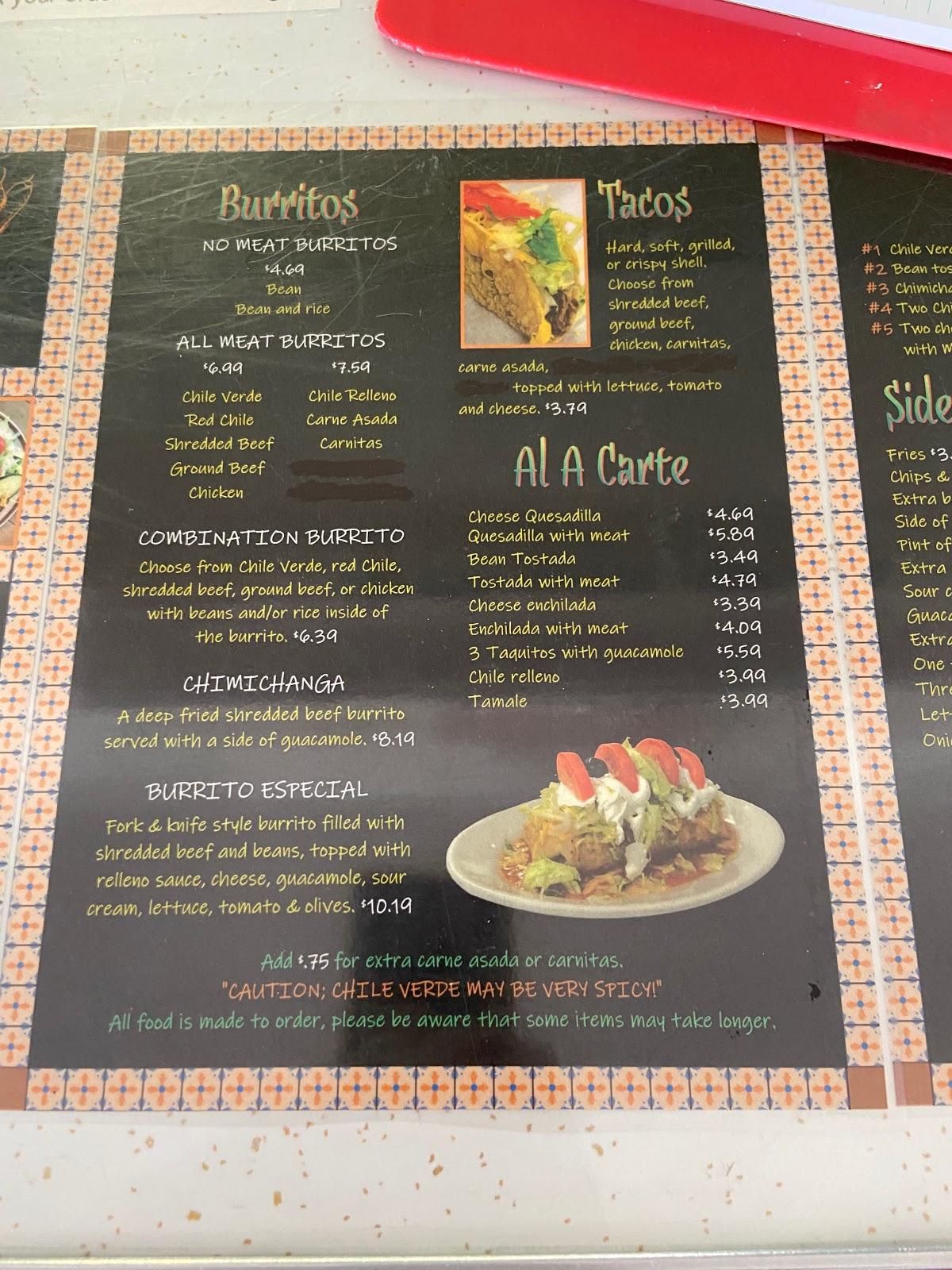 Menu at Consuelo's Home Style Mexican Food restaurant, Banning