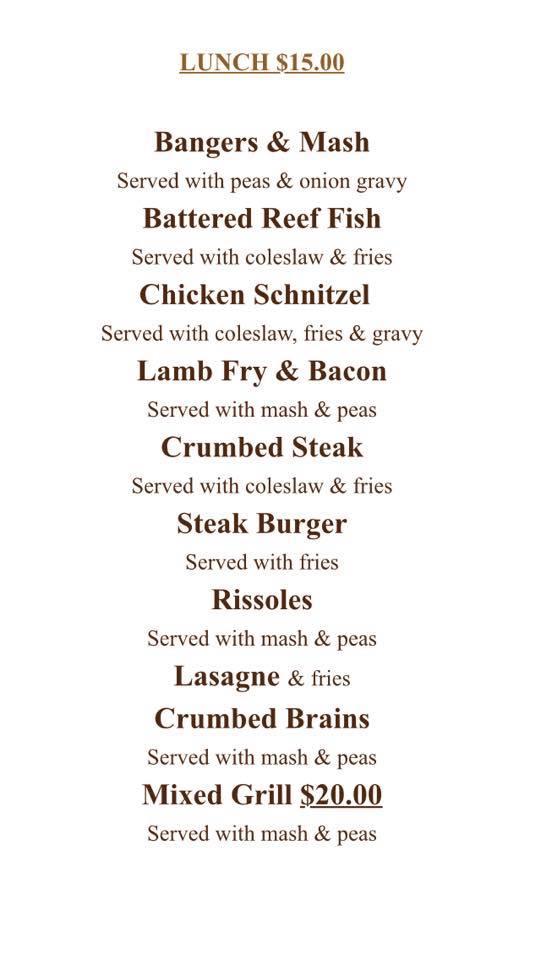 Menu at Cooktown Bakery, Cooktown