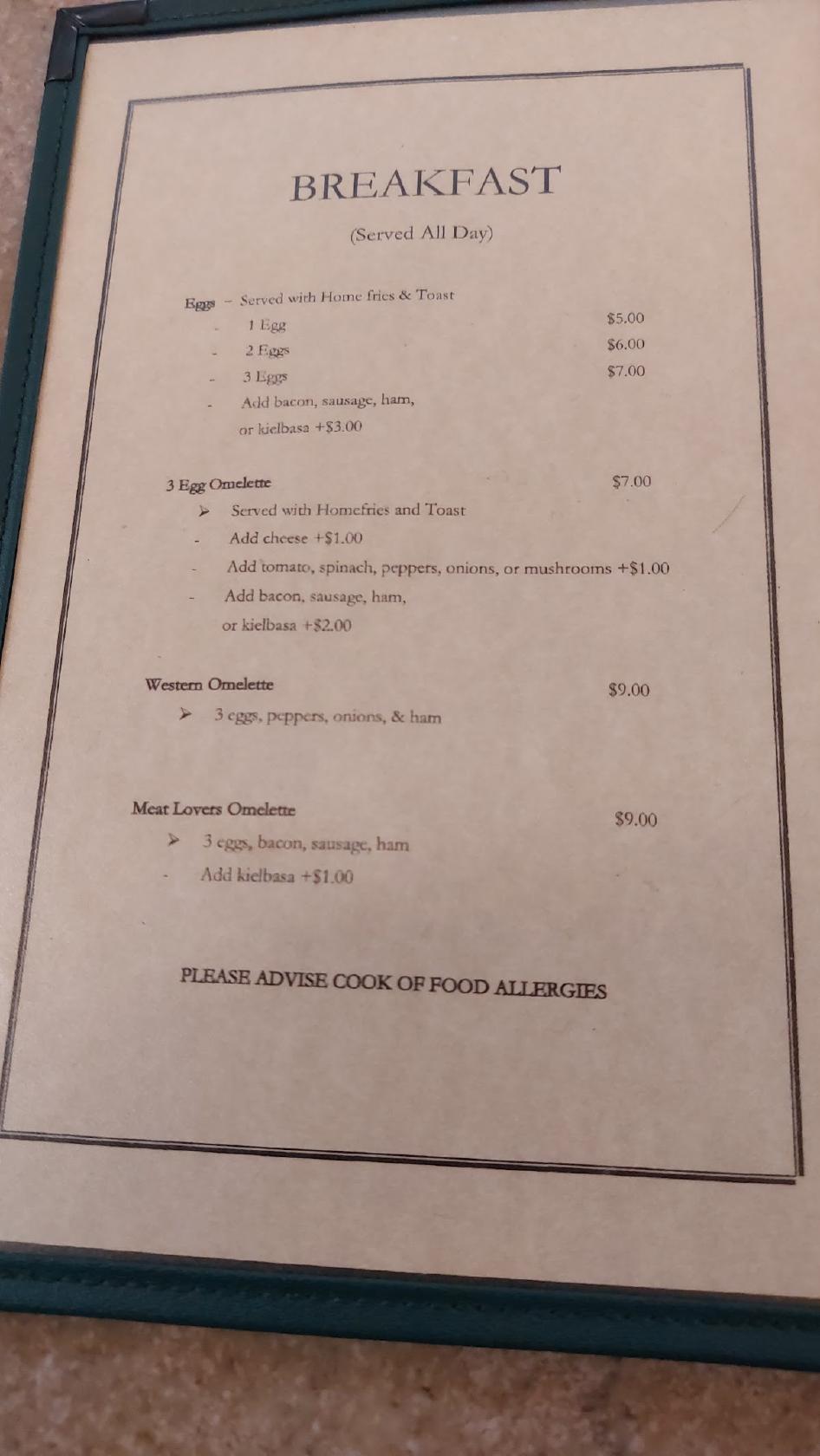 Menu at Dan's Diner restaurant, Spencertown, NY-203