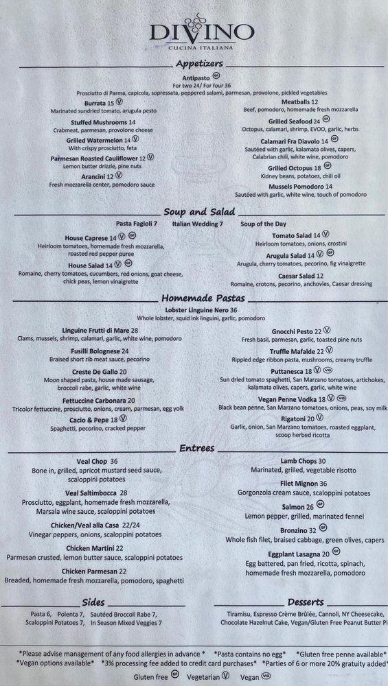 Menu at Divino Cucina Italiana pub & bar, Hastings-on-Hudson