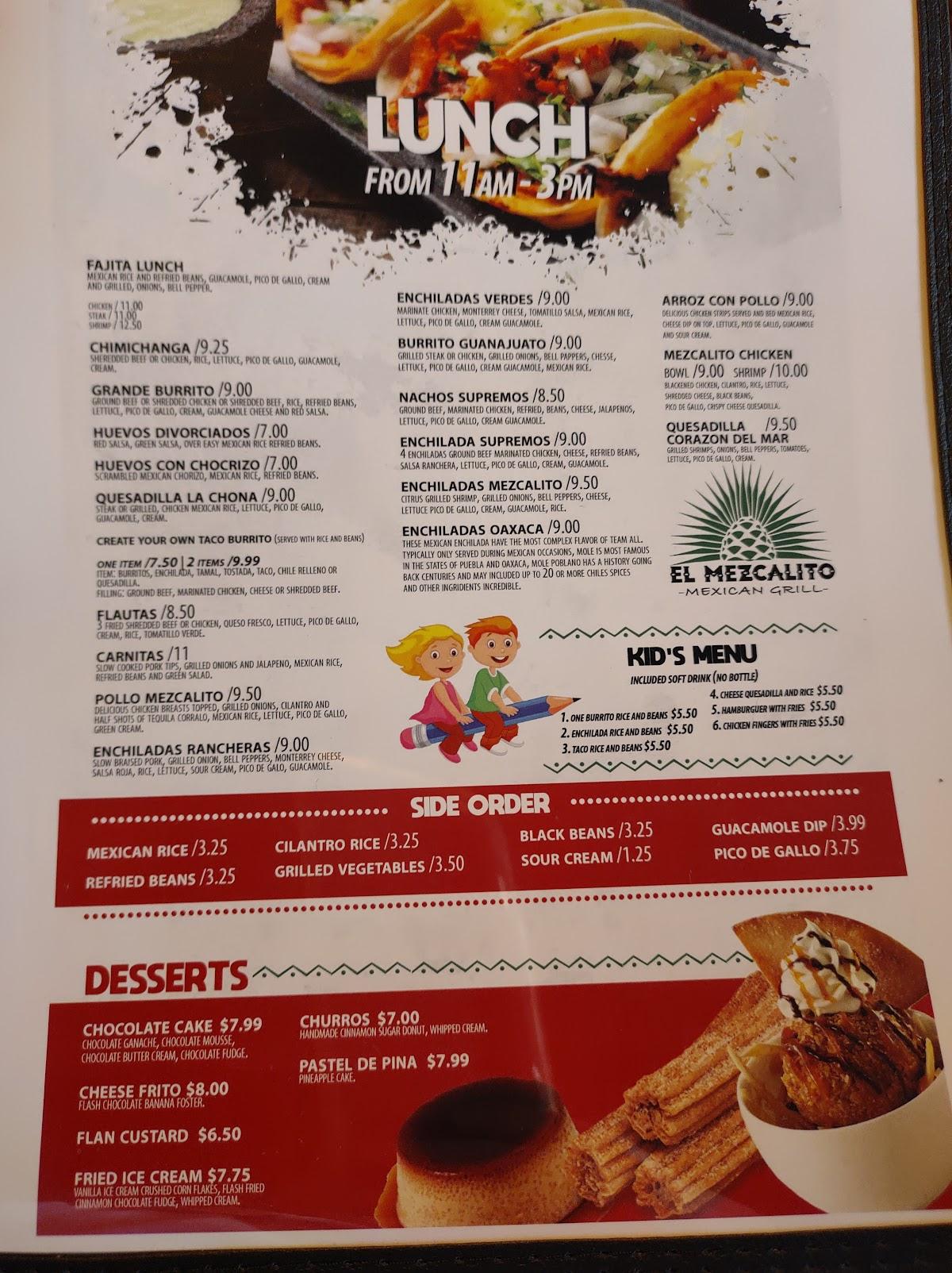 Menu at El Mezcalito Mexican Grill restaurant, Palm Bay
