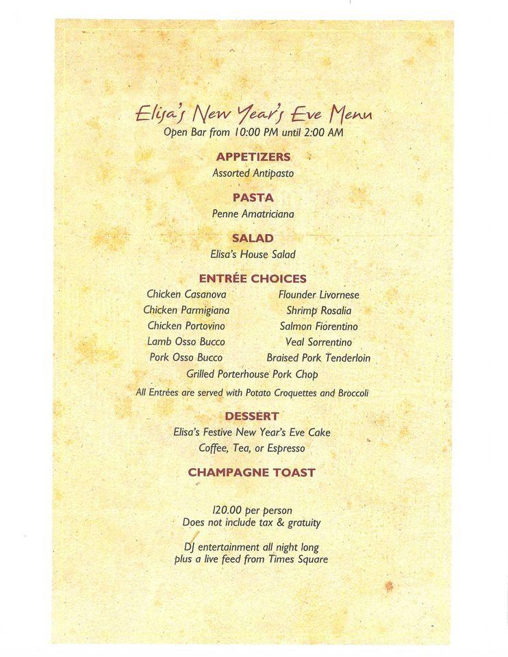 Menu at Elisa's Restaurant, North Bellmore