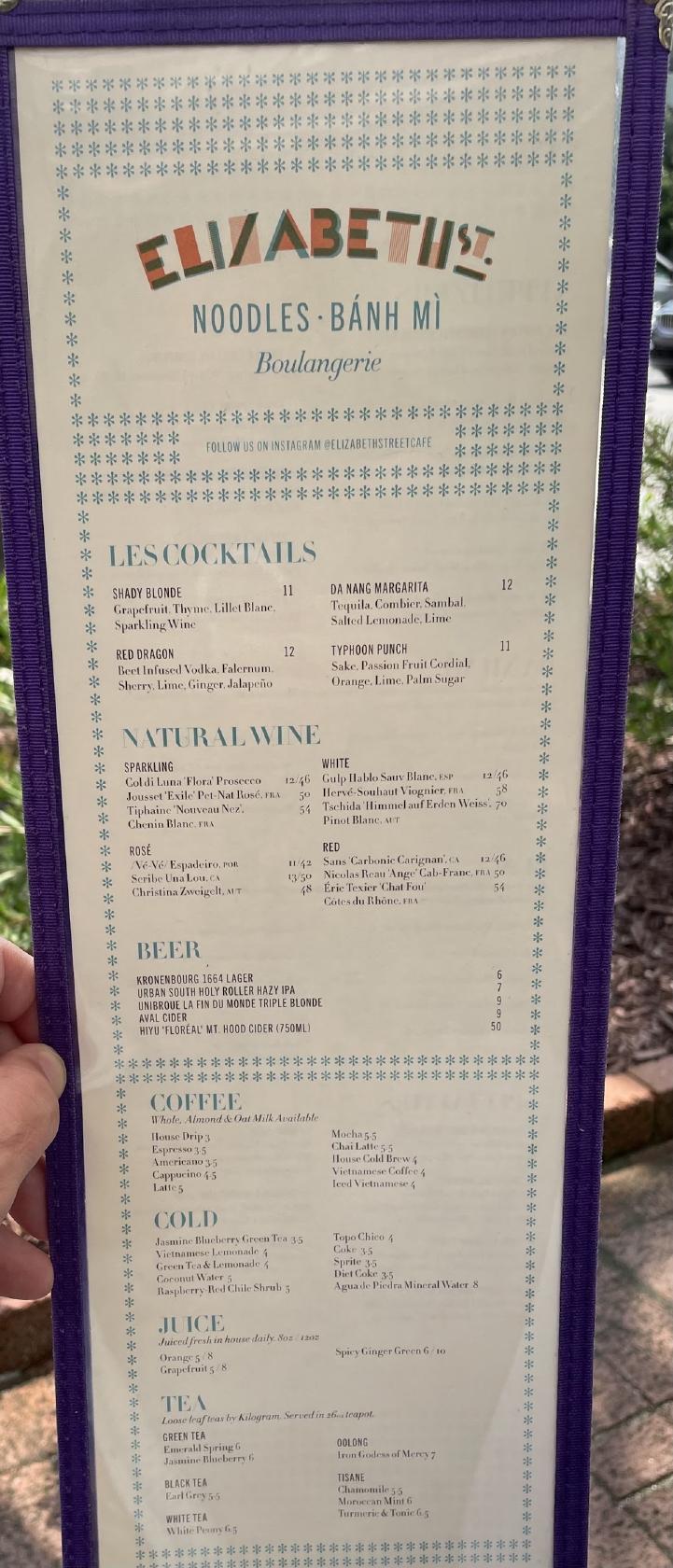 Menu at Elizabeth Street Cafe New Orleans, New Orleans