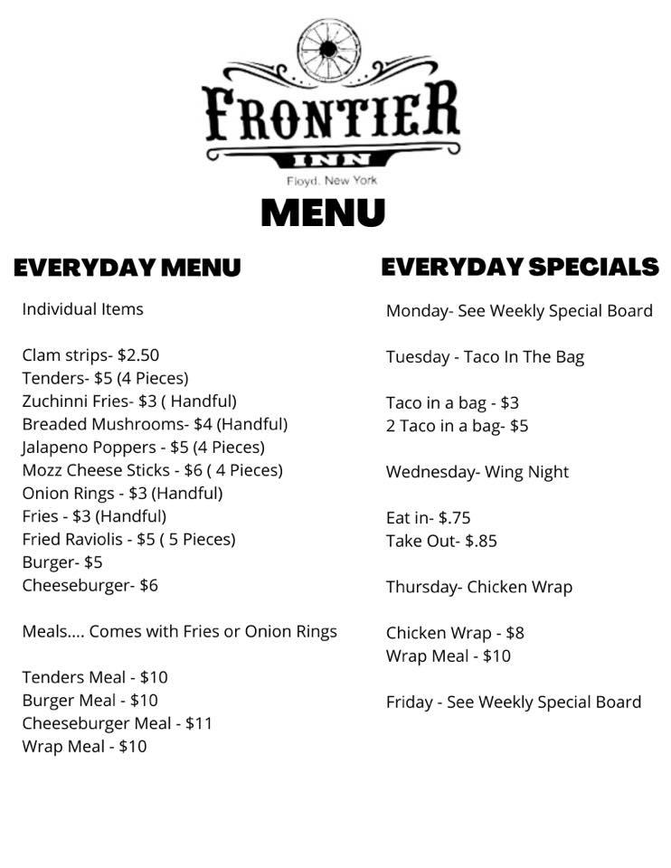 Menu at Frontier Restaurant, Rome