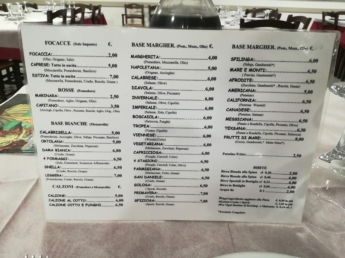 Menu au La Cena di Afrodite restaurant, Squillace Lido, Viale dei Feaci