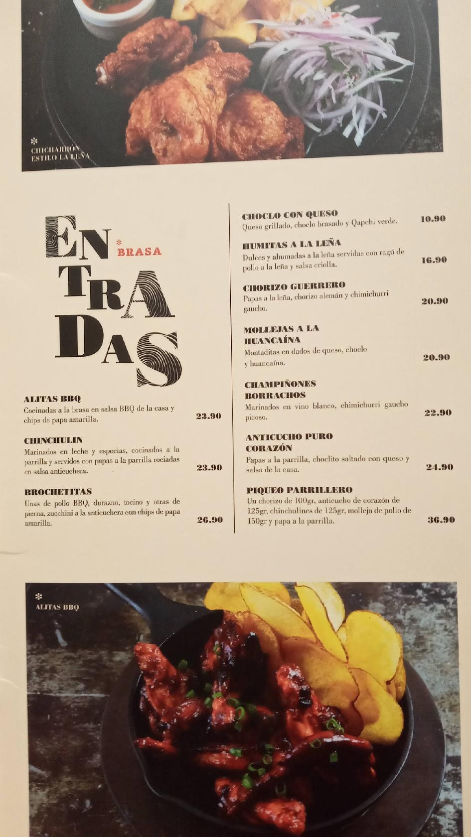 Carta del restaurante La Leña, San Borja, Av. Aviación 2527