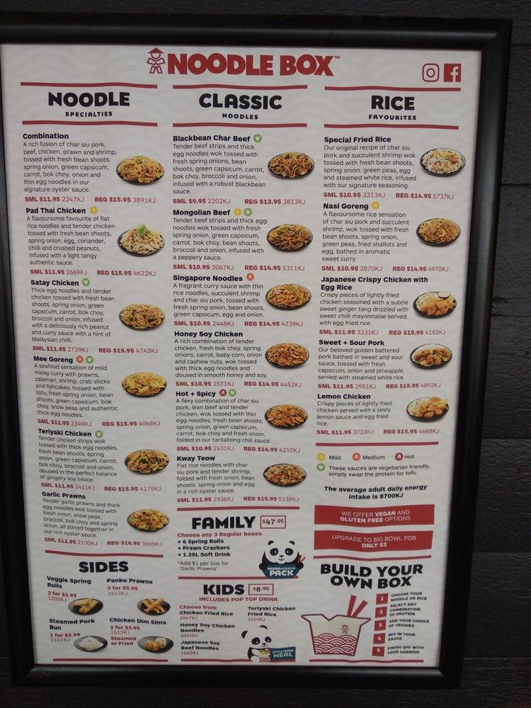 Menu at Noodle Box Keperra restaurant, Keperra