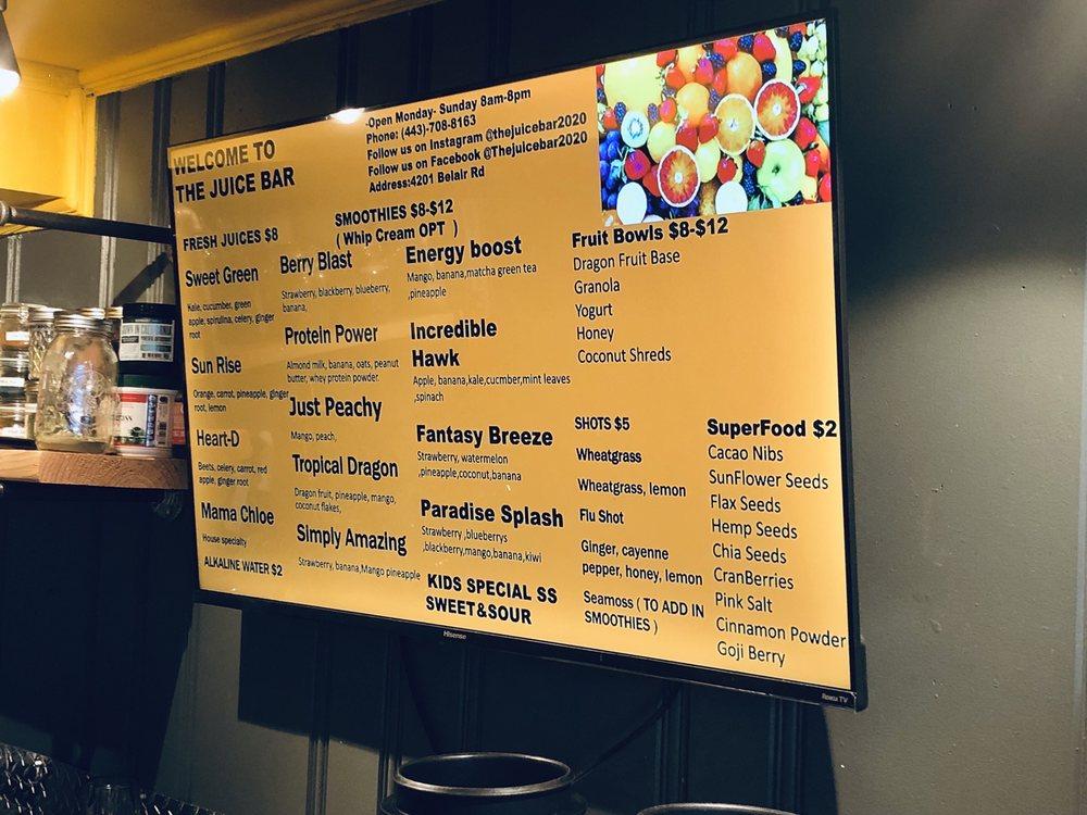 Menu at The Juice Bar, Baltimore