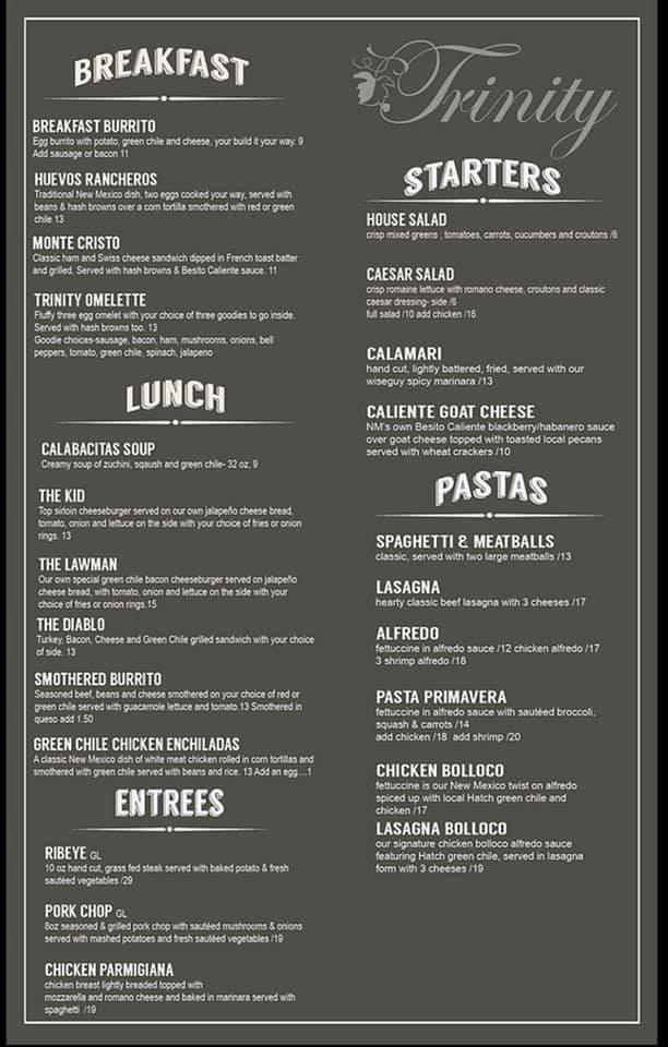 Menu at The Trinity Hotel & Restaurant, Carlsbad