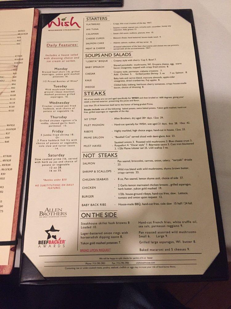 Menu at Wish Steakhouse, Weston