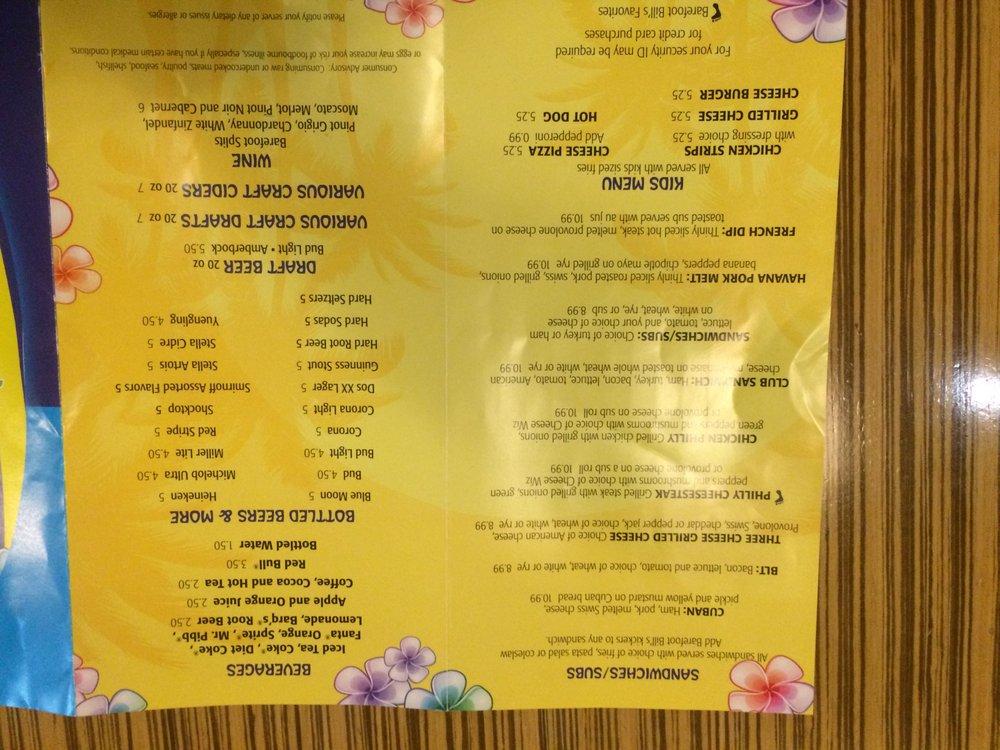 Menu at Barefoot Bill's Island Grill, St. Augustine
