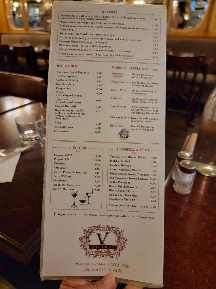 Menu at Bistrot Victoires restaurant, Paris, 6 Rue de la Vrillière